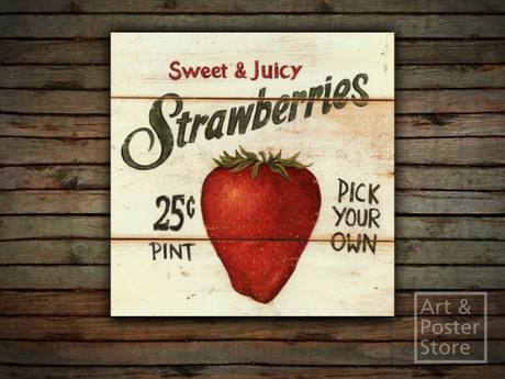 Second Life Marketplace - Rustic Wooden Strawberries Picking Painted Sign